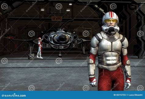 Space Pilot Woman Inside Spaceship Cockpit Stock Illustration