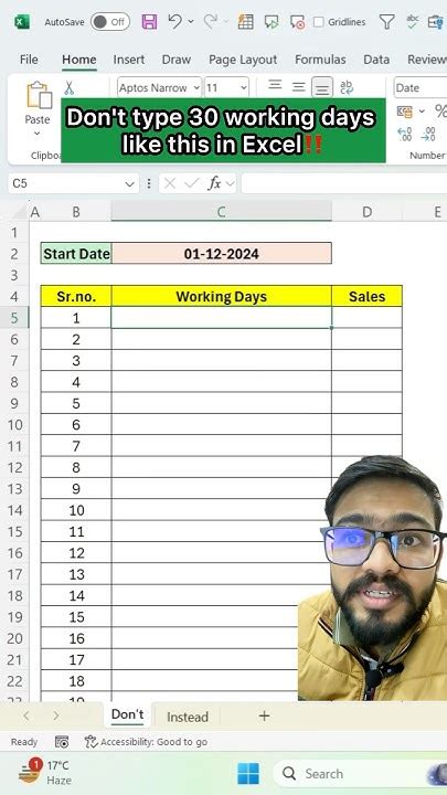 Dont Type 30 Working Days Manually In Excel‼️instead Use Amazing Trick Excel Shorts