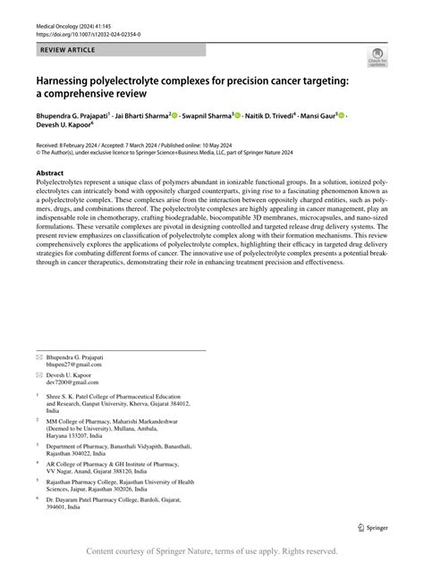 Harnessing Polyelectrolyte Complexes For Precision Cancer Targeting A