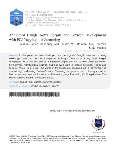 Pdf Annotated Bangla News Corpus And Lexicon Development With Pos