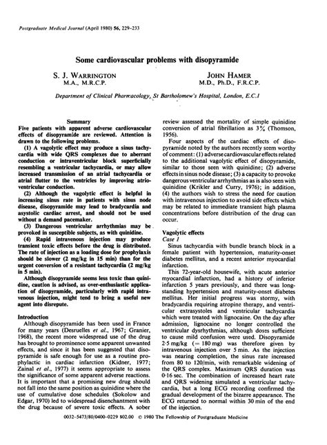Some Cardiovascular Problems With Disopyramide Pmc