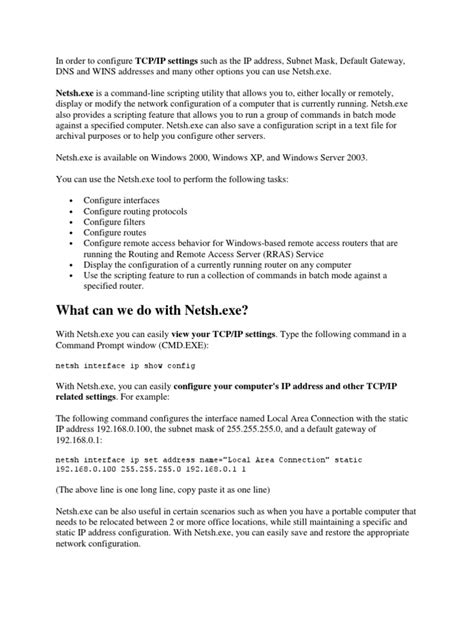 Netsh Network Settings From Command Line In Windows 98 To Windows 7 Pdf Ip Address Command