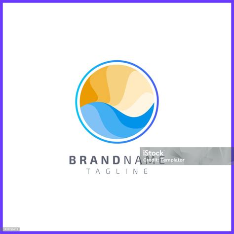 평평한 색상으로 원을 그리며 태양이 있는 바다파도 심플하고 현대적인 로고 디자인 0명에 대한 스톡 벡터 아트 및 기타 이미지 0명 강 깨끗한 Istock