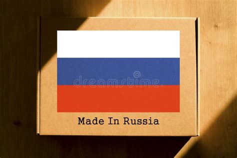 Made in Russia. Cardboard Boxes with Text `Made in Russia` and the Flag ...