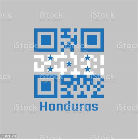 Qr 코드는 온두라스 국기의 색상을 설정 합니다 X 패턴으로 배열 된 5 개의 파란 별이 있는 파란색과 흰색의 수평 트라이 밴드 0명에 대한 스톡 벡터 아트 및 기타 이미지
