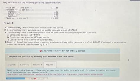 solved izzy lce cream has the following price and cost