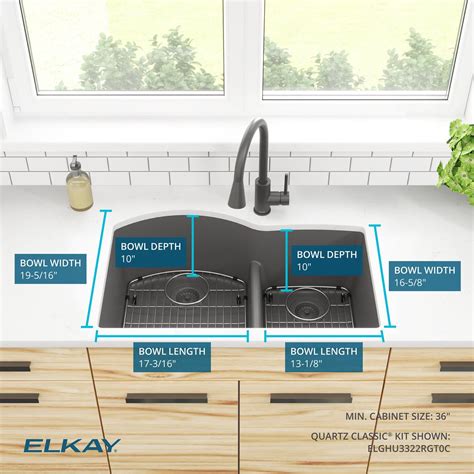 Elkay Quartz Classic 33x22x10 Offset 6040 Dbl Under Mt Sink Kit Elkay