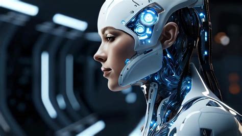 Abstract Futuristic Male Artificial Intelligence Cyborg Robot Face