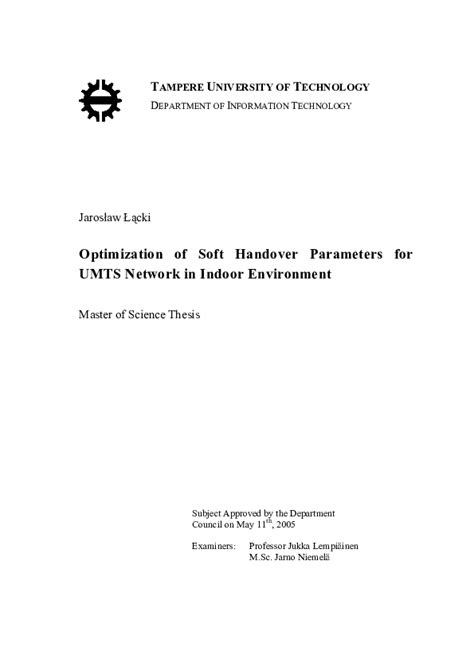 Pdf Optimization Of Soft Handover Parameters For Umts Network In Indoor Environment