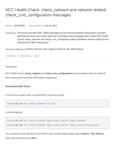 Ncc Health Check Check Network And Network Related Check Cvm