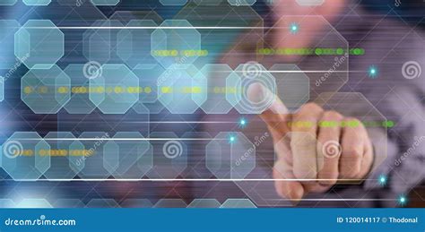 Man Touching An Abstract Technology Concept Stock Image Image Of Scientific Hexagon 120014117