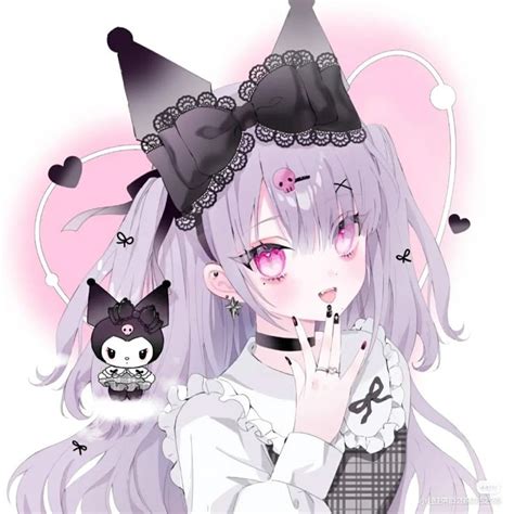 An Anime Girl With Long Hair And Pink Eyes Holding Her Finger Up To Her Mouth