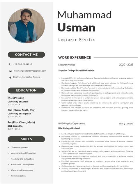 Physics Teature Cv Sample Pdf Curriculum Mentorship