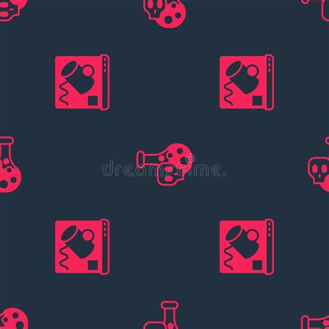 Set Data Visualisation And Test Tube With Toxic Liquid On Seamless Pattern Vector Stock Vector