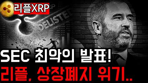 엑스알피 Sec 최악의 발표 리플 상장폐지 위기 충격적인 결말 Xrp Youtube