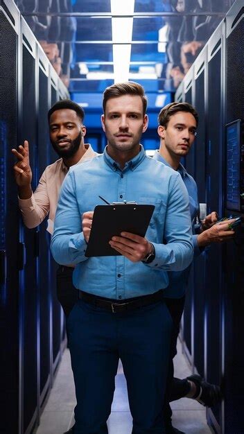 Inspection Men And Data Engineer In Portrait With Computer Center Team And Collaboration At Work
