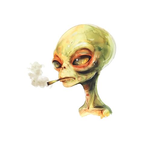 Alien Smoke Weed Vector Illustration In Watercolor Style Premium Ai Generated Vector