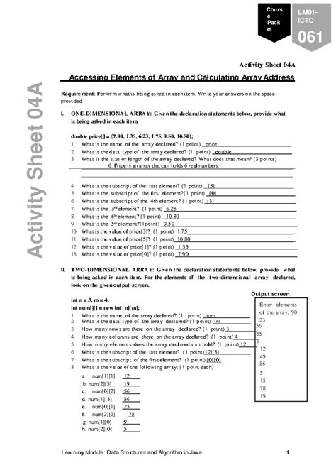 Accessing Elements Of Array Write Your Answ Ers On The Space Provided