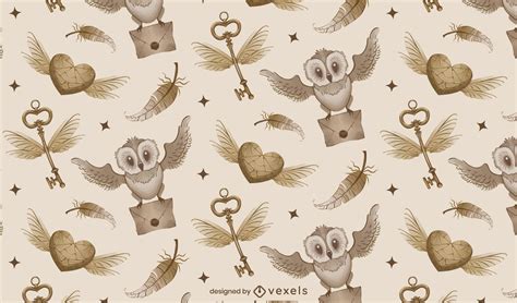 Owl With Gold Elements Pattern Design Vector Download