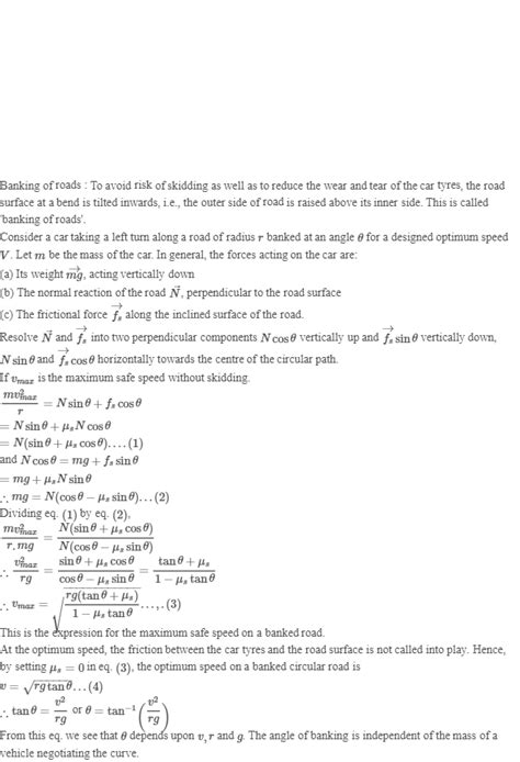 What Is Meant By Banking Of Road What Is Need Of Banking Of Roads Obtain An Expression For The