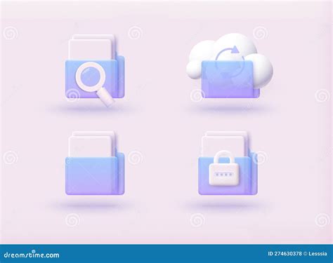 Folders Icon Wit Different Types Of Elements Cloud Storage Lock And Magnifying Glass Digital