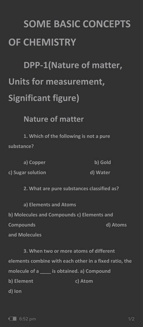 Some Basic Concepts Of Chemistry Dpp 1 Nature Of Matter Units For Meas