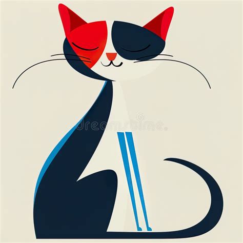 Stylized Cat With Geometric Shapes And Bold Colors On Minimalist Background Stock Illustration