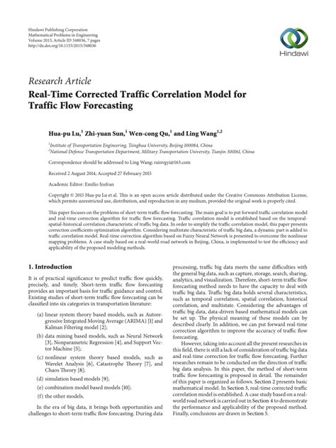 Pdf Real Time Corrected Traffic Correlation Model For Traffic Flow Forecasting