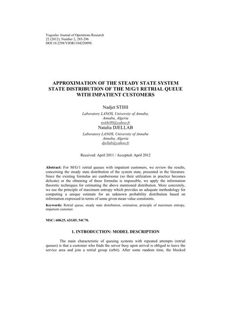 Pdf Approximation Of The Steady State System State Distribution Of