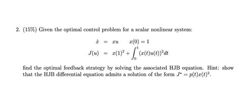 2 15 Given The Optimal Control Problem For A