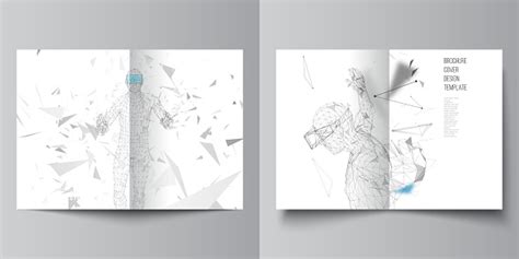 두 개의 A4 형식 커버 샘플의 벡터 레이아웃 Bifold 브로셔 잡지 전단지 책자 보고서에 대 한 템플릿을 디자인 합니다 가상 현실 안경 남자입니다 추상 Vr 미래 기술