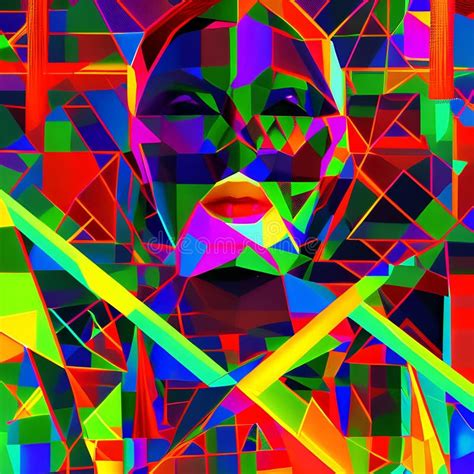 An Abstract Digital Portrait Of A Person Made Up Of Geometric Shapes And Neon Colors2