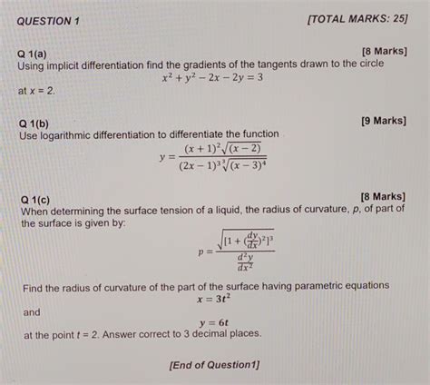 Solved Q A Marks Using Implicit Differentiation Find Chegg