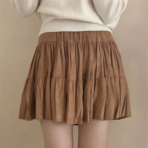 스웨이드 플리츠 미니 스커트 에이블리