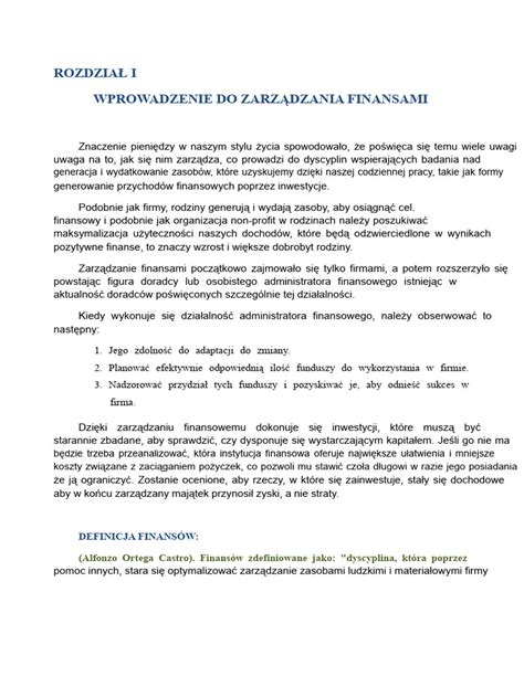 Temat 1 Wprowadzenie Do Zarządzania Finansami Pdf
