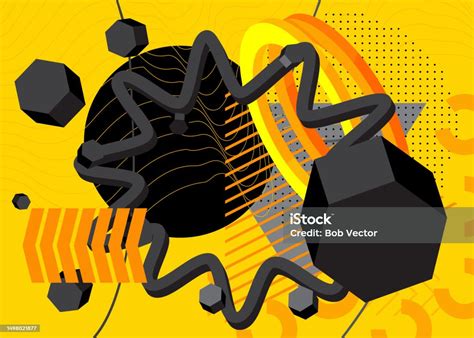 검정색과 노란색 복고풍 모양 템플릿입니다 빈티지 미니멀 기하학적 그래픽 테마 포스터 배너 표지에 대한 추상적인 기하학적 요소 가리기에 대한 스톡 벡터 아트 및 기타 이미지