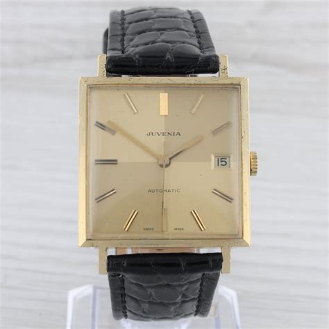 Vintage Juvenia 18k Solid Yellow Gold Mens Automatic Square Watch Quad