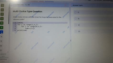 How Many Times Will The Inner For Loop Be Executed In The Above Code Pyt