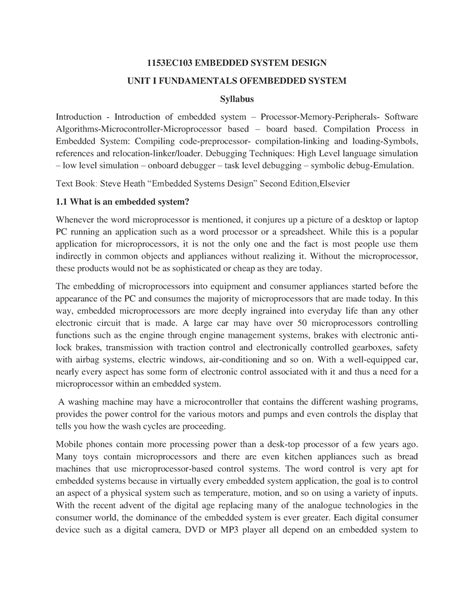 Unit I Fundamentals Ofembedded System Note 1153ec103 Embedded System