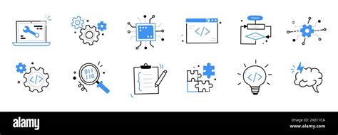 Software Code Icon Doodle Set Hand Drawn Line Sketch Software Coding Doodle Computer Program