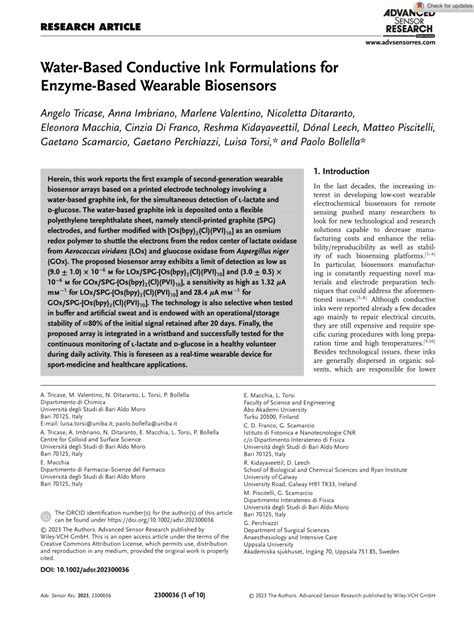 Pdf Water‐based Conductive Ink Formulations For Enzyme‐based Wearable