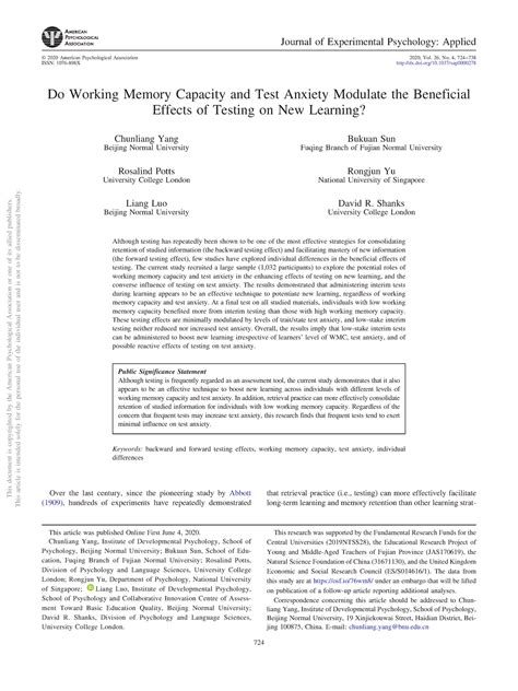 Do Working Memory Capacity And Test Anxiety Modulate The Beneficial Effects Of Testing On New