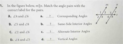 in the figure below mparallel n match the angle pairs with the correct