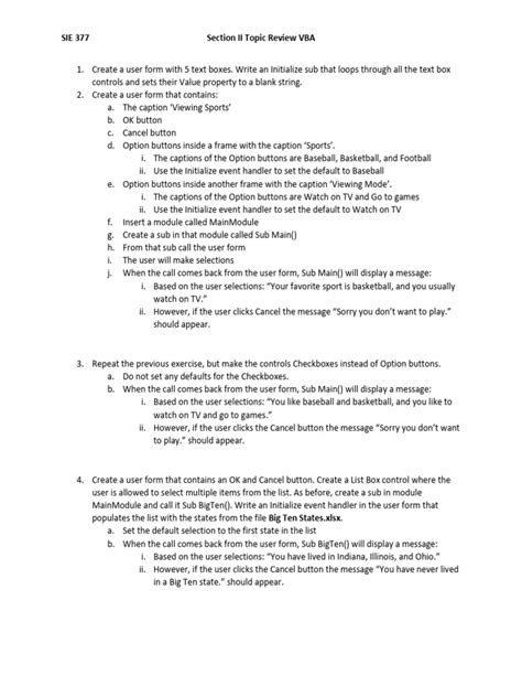 Section Ii Review Topics Vba Pdf Software Engineering Computer Programming