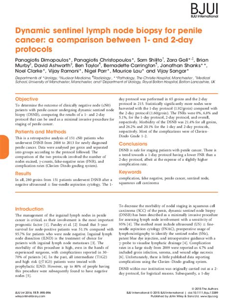 Pdf Dynamic Sentinel Lymph Node Biopsy For Penile Cancer A Comparison Between 1 And 2 Day
