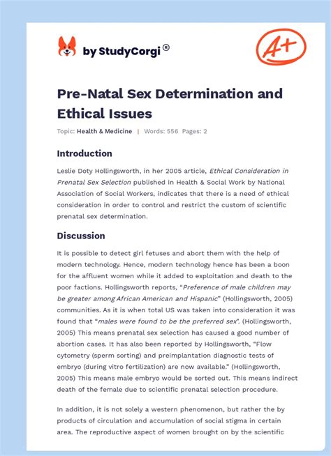 Pre Natal Sex Determination And Ethical Issues Free Essay Example
