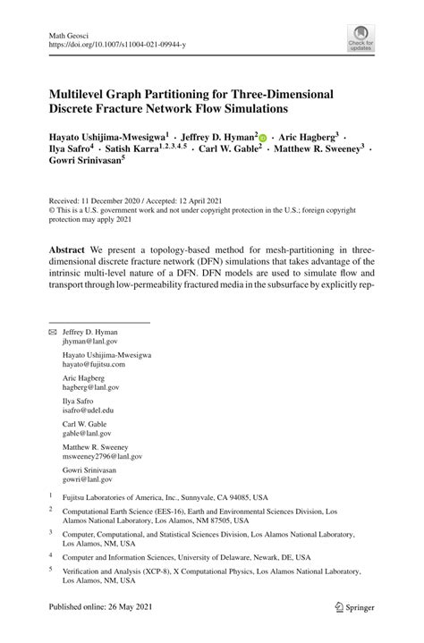 Pdf Multilevel Graph Partitioning For Three Dimensional Discrete Fracture Network Flow Simulations