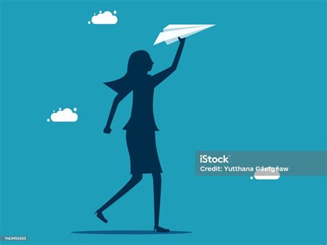 종이 비행기를 들고 있는 여자 목표 달성을 지원합니다 사업 개념 가리키기에 대한 스톡 벡터 아트 및 기타 이미지 가리키기 경영자 계획 Istock