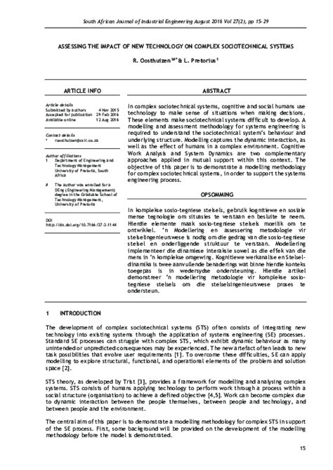 Pdf Assessing The Impact Of New Technology On Complex Sociotechnical Systems