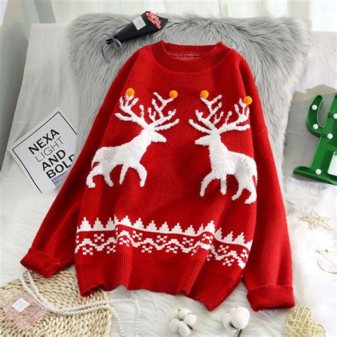 Leiouna 사슴 점퍼가 달린 루즈한 두꺼운 크리스마스 스웨터 여성용 스웨터 풀오버 따뜻한 옷 가을풀오버 Aliexpress